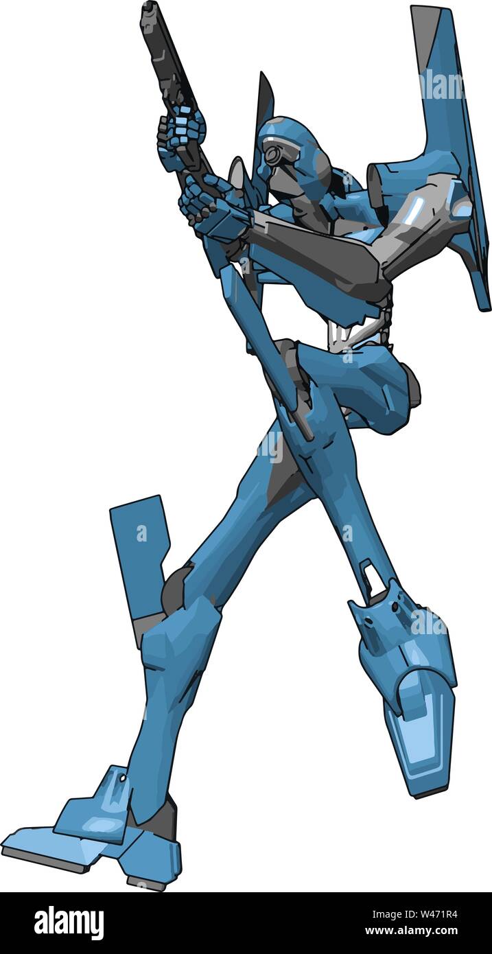 Blue robot with gun, illustration, vector on white background Stock ...