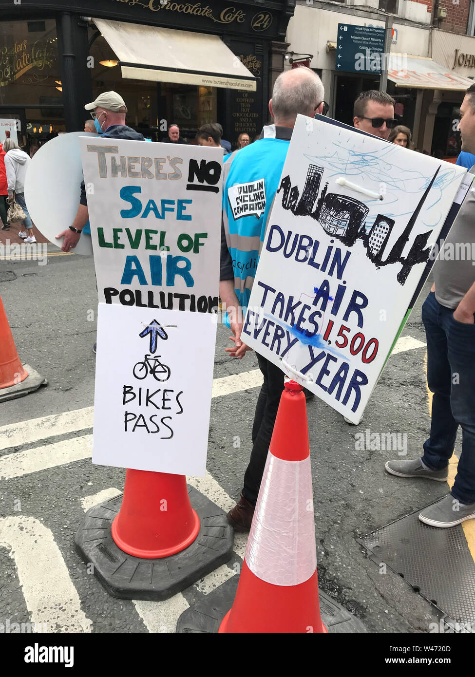 Signs put up by a group of transport and environmental activists, who ...