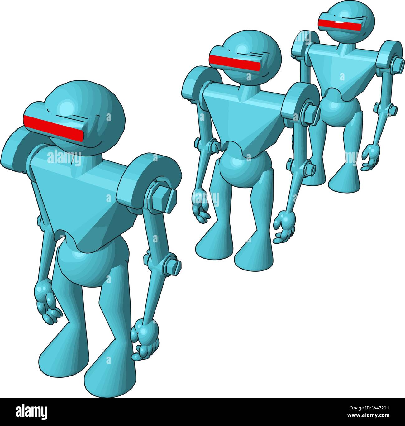 Blue robots, illustration, vector on white background Stock Vector ...