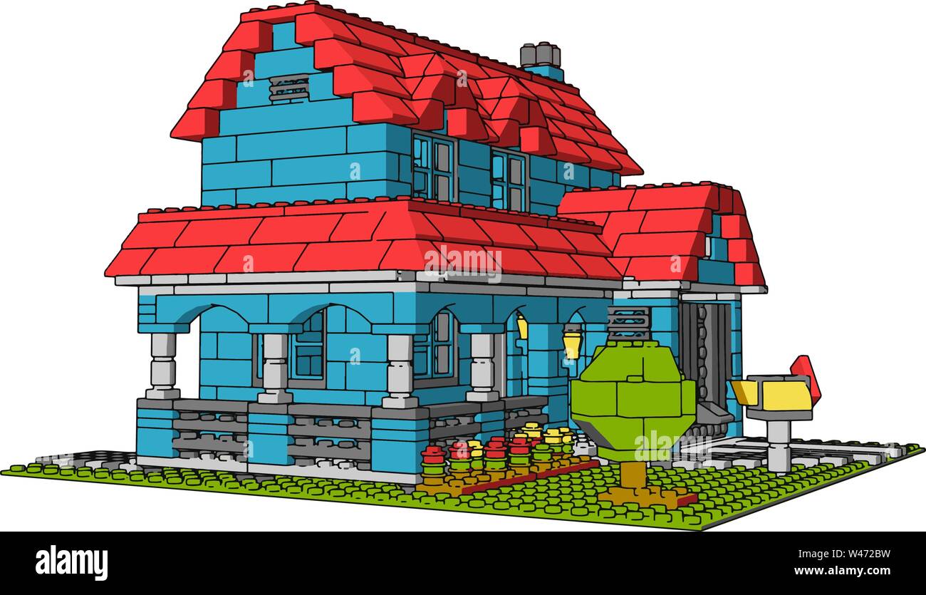House of multicolor bricks, illustration, vector on white background ...