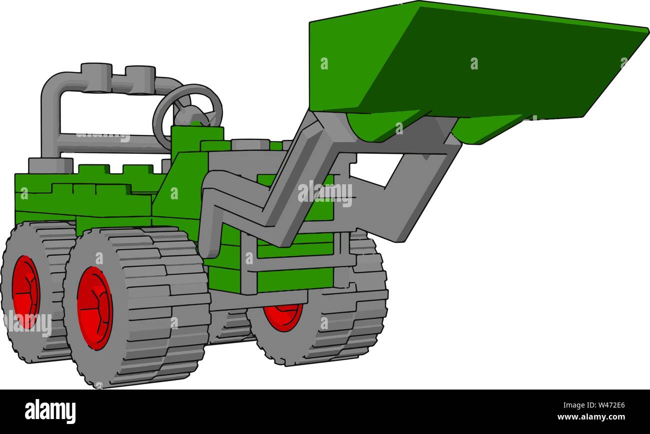 Green excavator, illustration, vector on white background Stock Vector ...