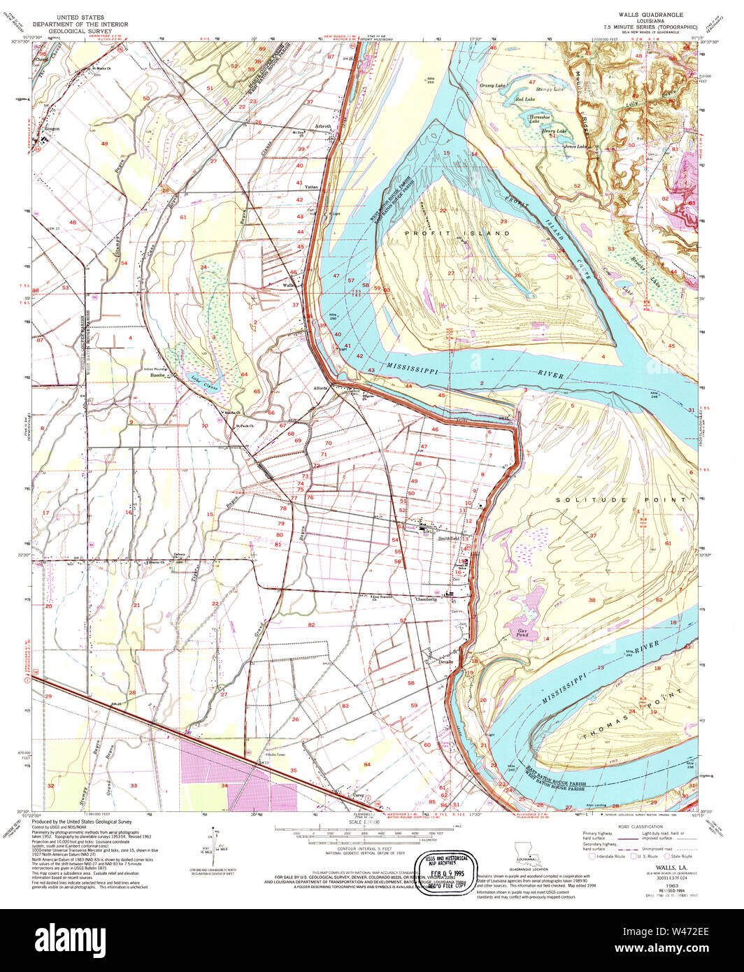 USGS TOPO Map Louisiana LA Walls 333495 1963 24000 Stock Photo - Alamy
