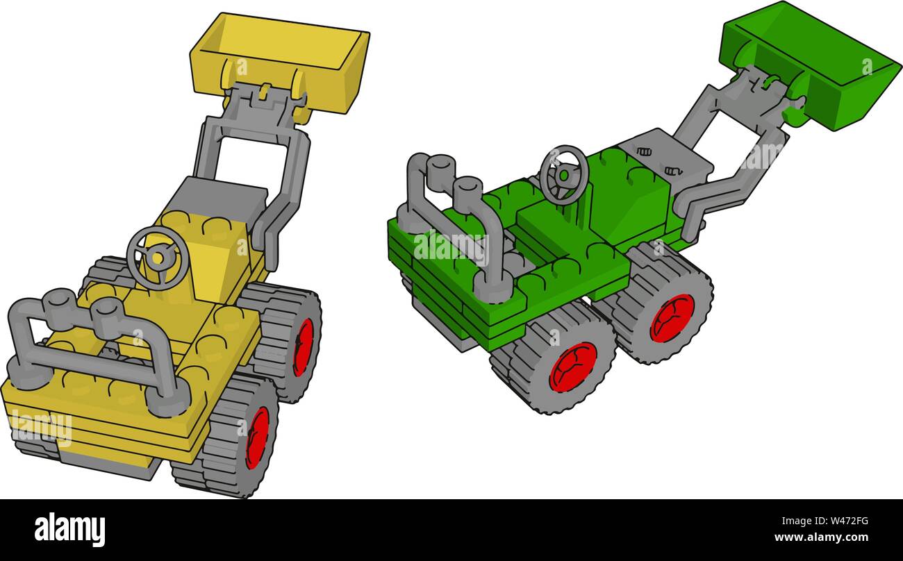 Green and yellow excavator, illustration, vector on white background ...