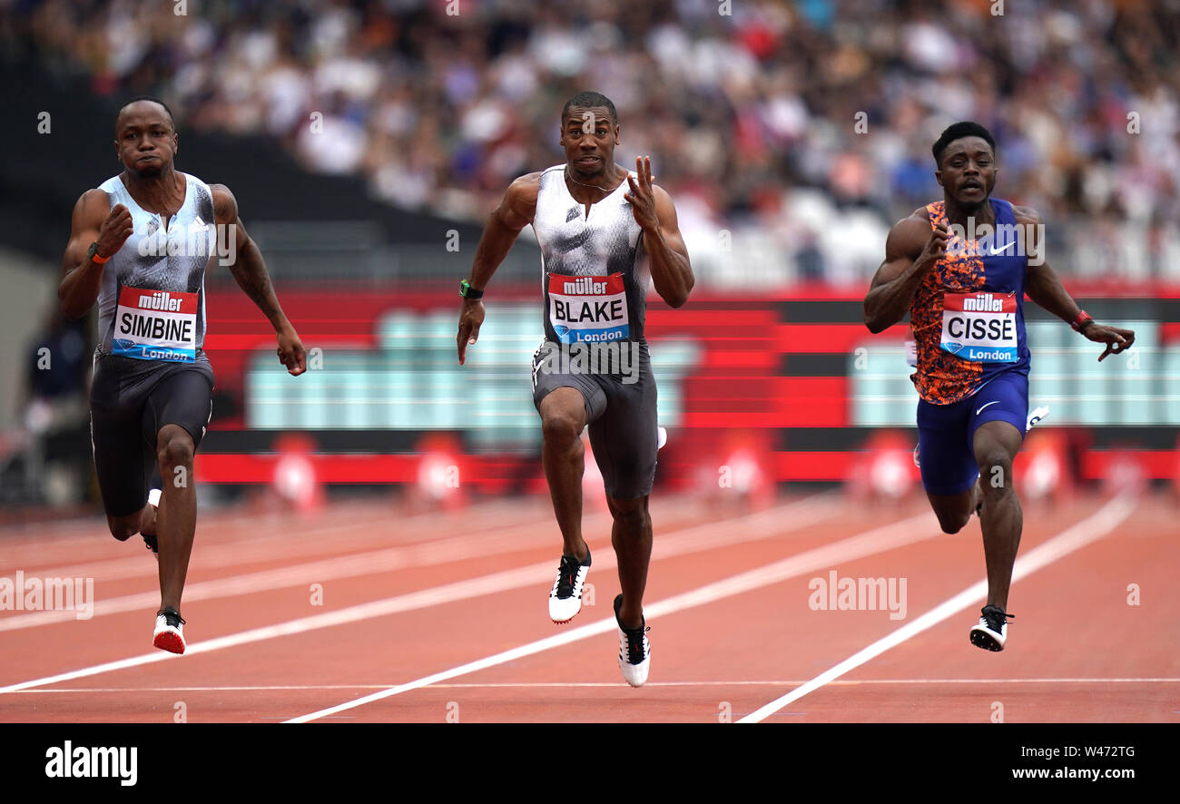 Jamaica's Yohan Blake (centre) in the Men's 100m Final during day one ...