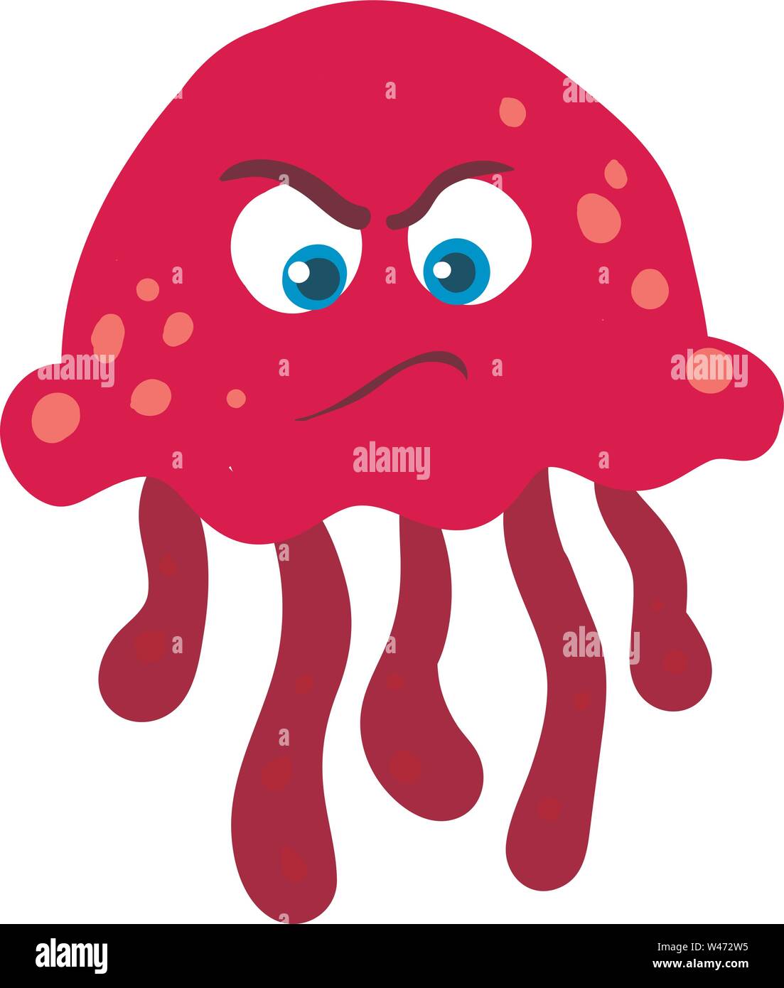 Angry pink jellyfish, illustration, vector on white background Stock ...