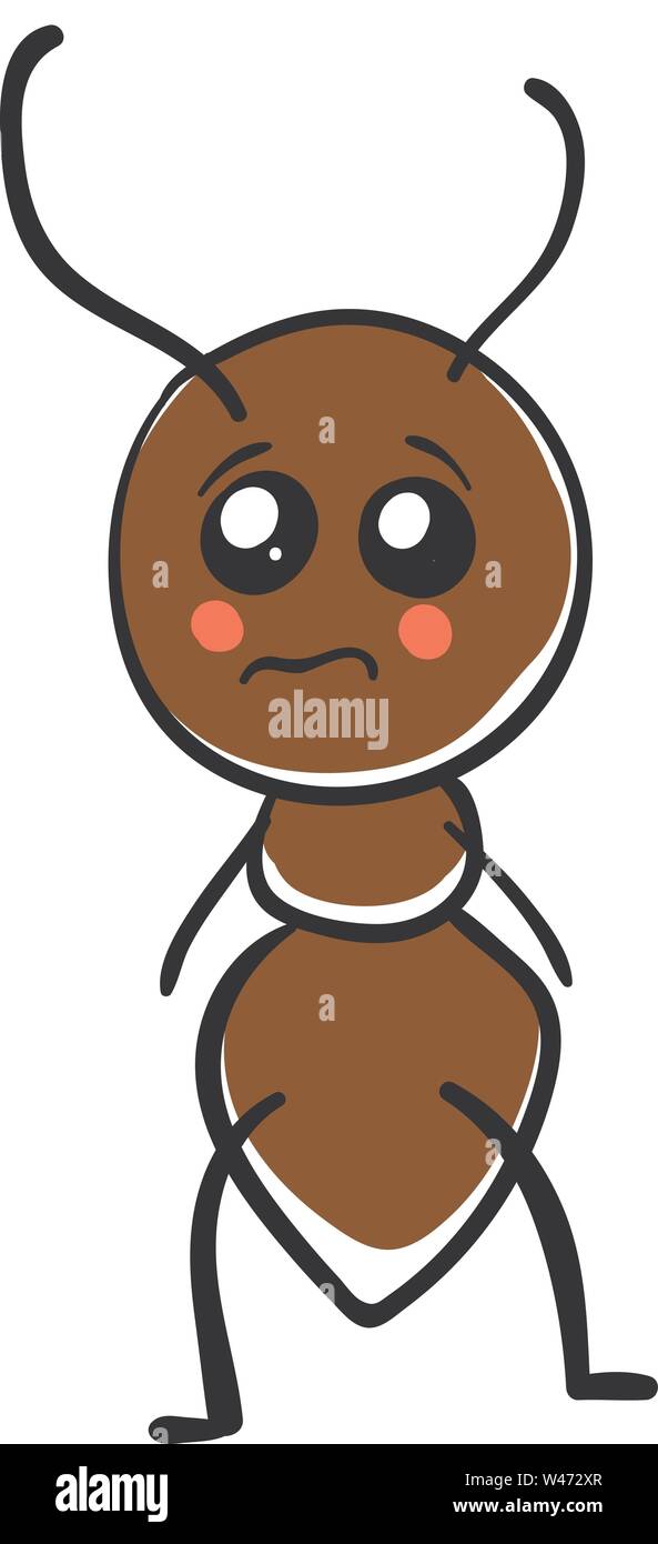Sad little ant, illustration, vector on white background Stock Vector ...