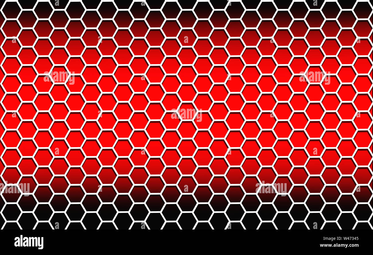Illustration. Abstract background consisting of white hexagons on a red ...