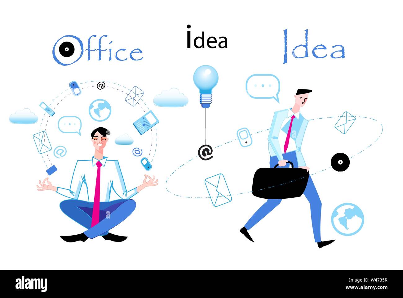 Vector business illustration with managers in work on a white ...