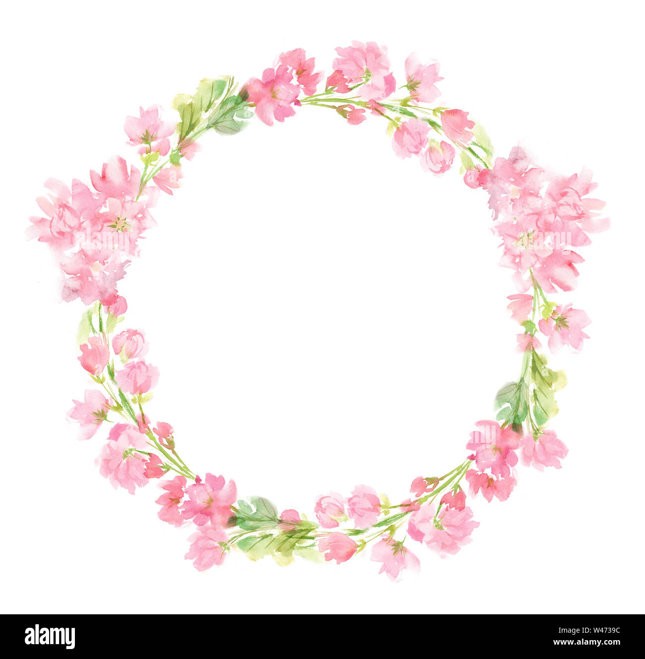 Pink abstract floral watercolor whole round wreath with pastel color ...