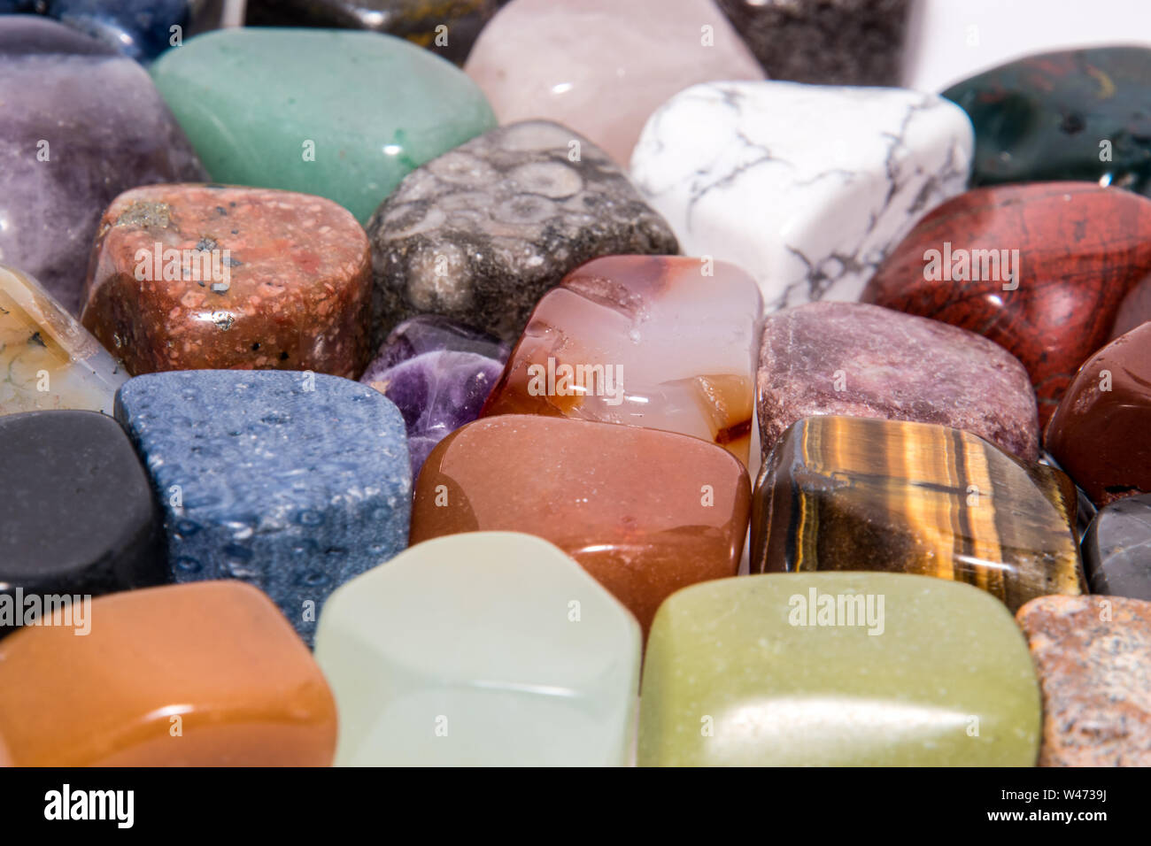 Collection of many kinds of polished gemstones originating from all ...