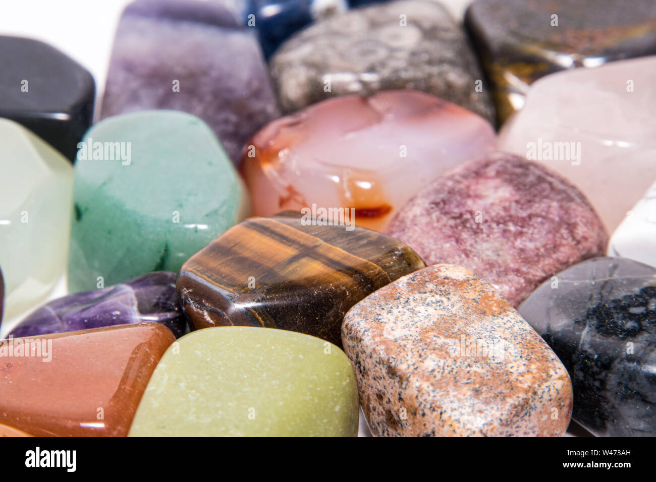 Collection of many kinds of polished gemstones originating from all ...