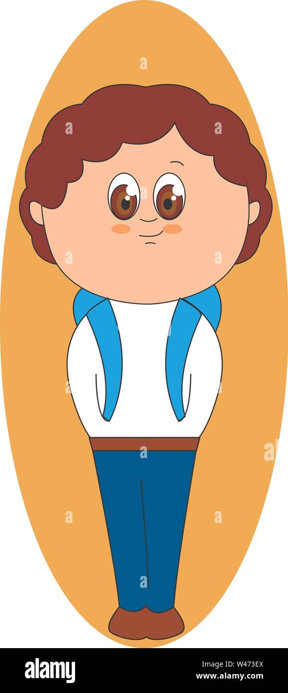 Boy with blue bag, illustration, vector on white background Stock ...