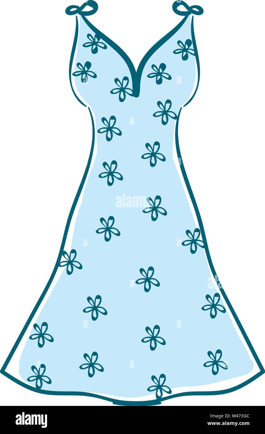 Blue flower dress, illustration, vector on white background Stock ...