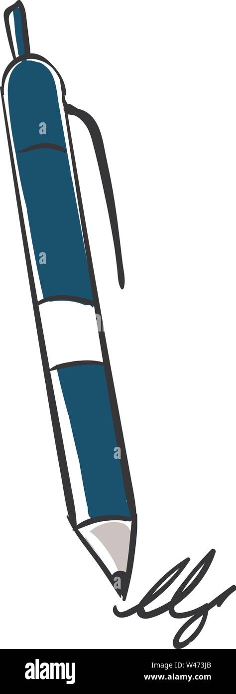Blue long pen, illustration, vector on white background Stock Vector ...