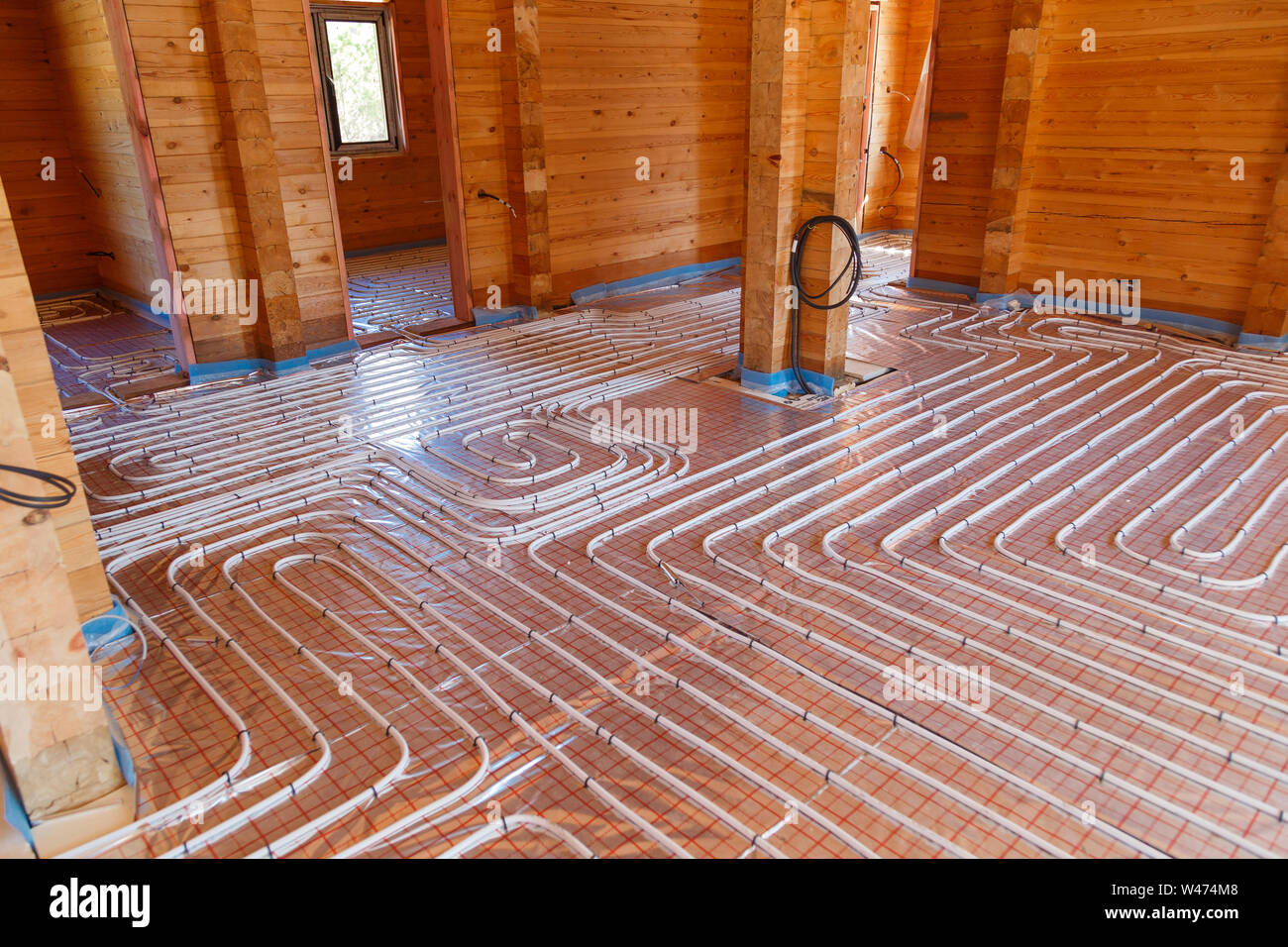 Underfloor surface heating pipes. Low temperature heating concept Stock ...