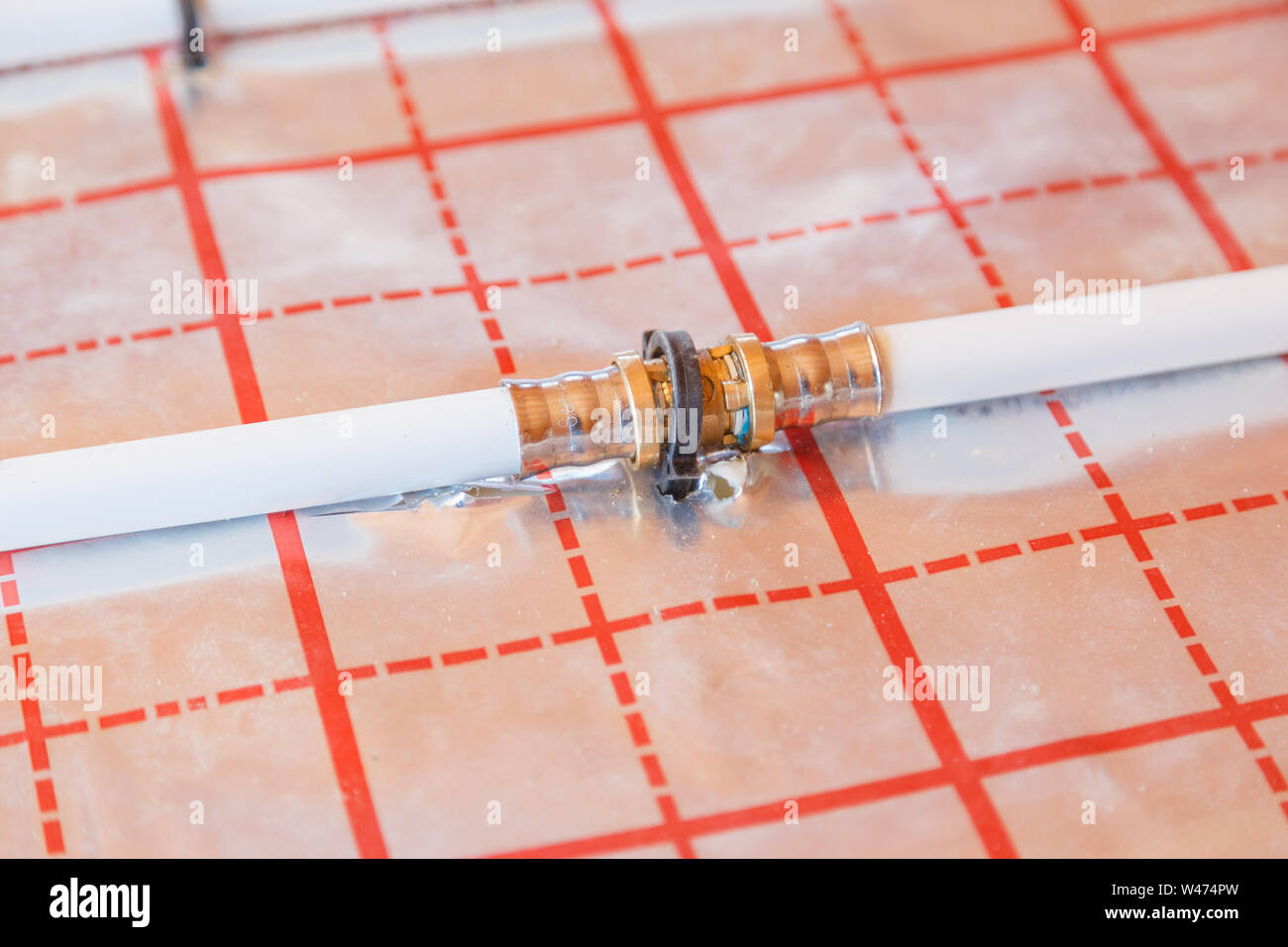 Heating pipe press connection. Plumbing coupling Stock Photo - Alamy
