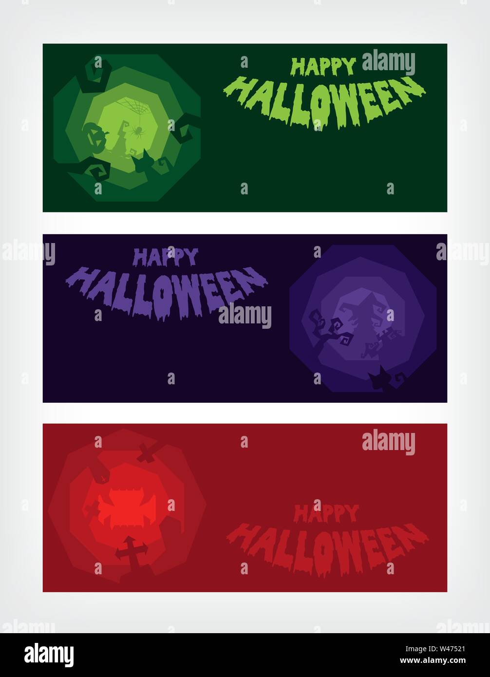 happy halloween banner set, night party greeting, vector illustration ...
