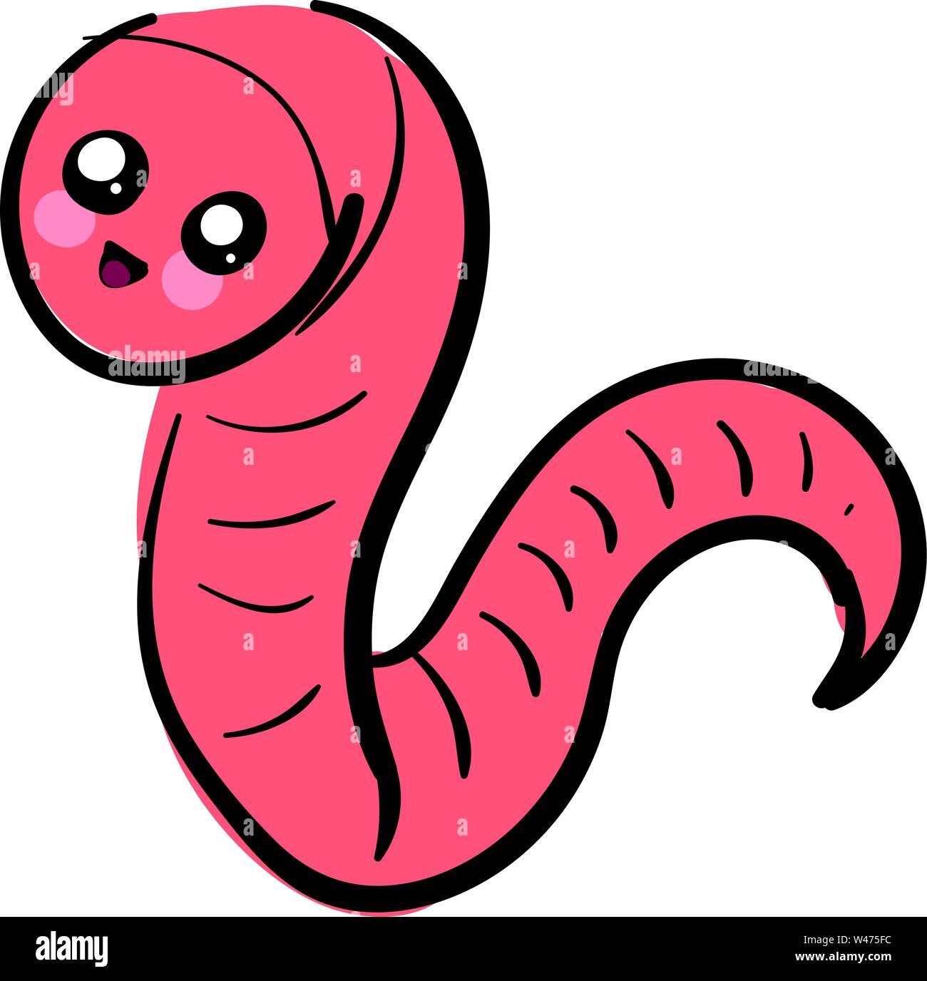 Cute pink worm, illustration, vector on white background Stock Vector ...