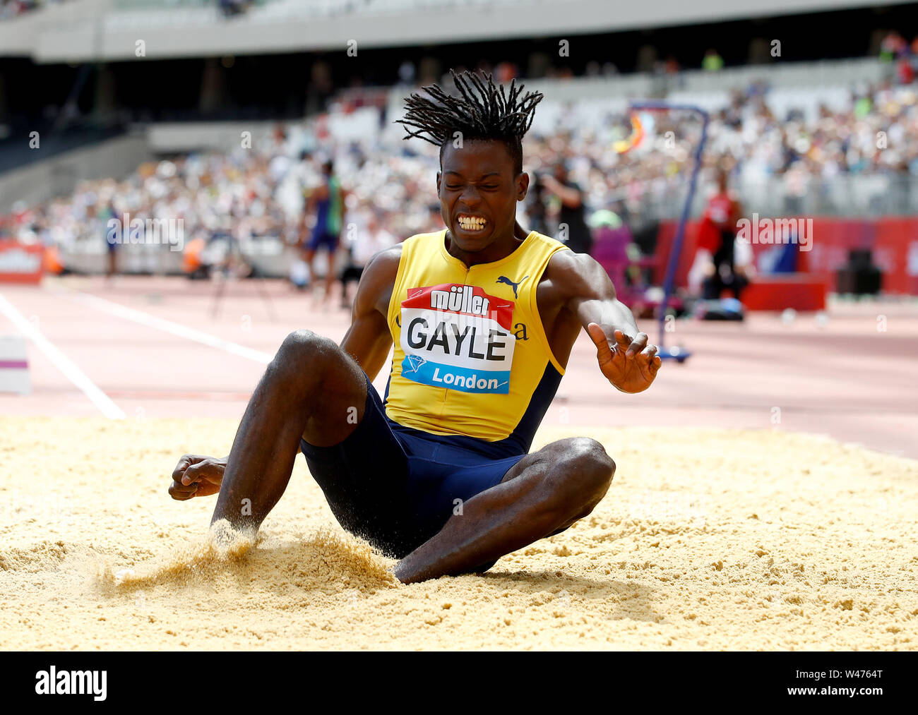 Jamaica's Tajay Gayle on his way to second in the Men's Long Jump ...