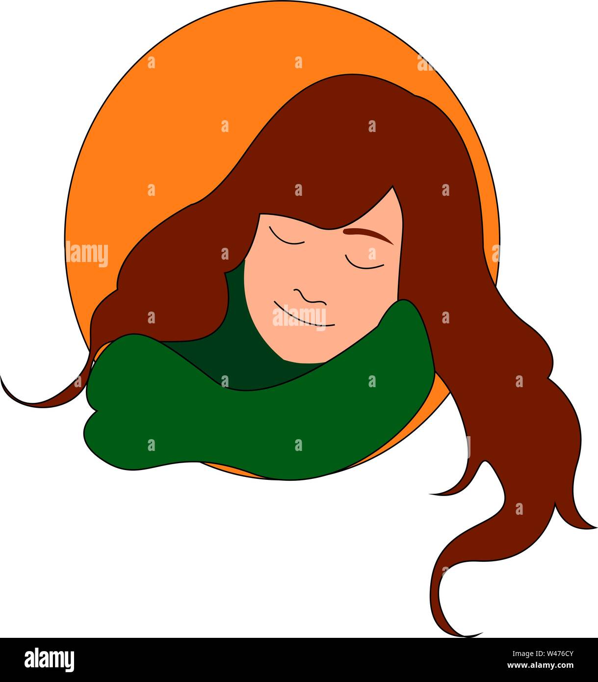 Girl with green scarf, illustration, vector on white background Stock ...