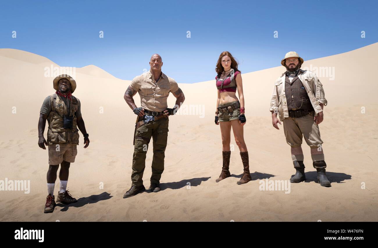 JACK BLACK , DWAYNE JOHNSON , KEVIN HART and KAREN GILLAN in JUMANJI ...