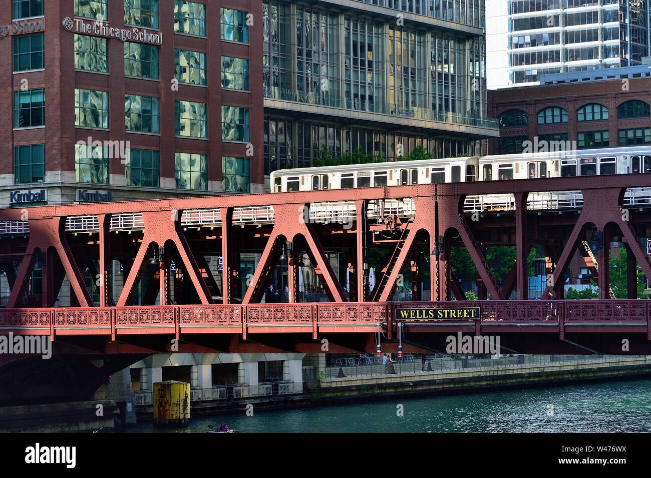 Chicago, Illinois, USA. A CTA Brown Line rapid transit train crossing ...
