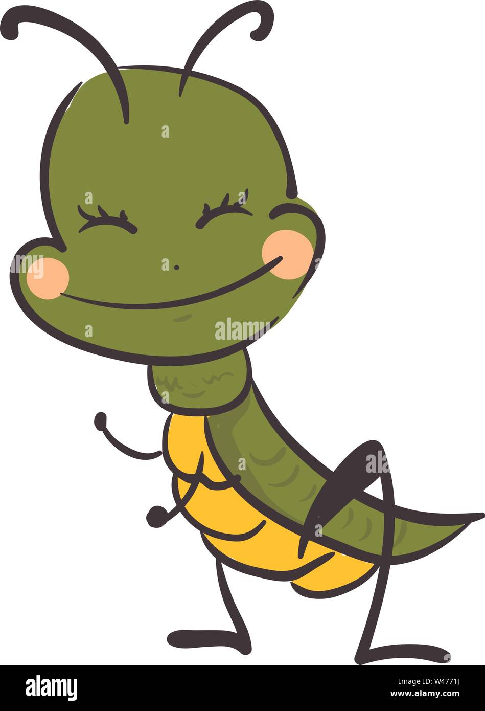 Happy green grasshopper, illustration, vector on white background Stock ...