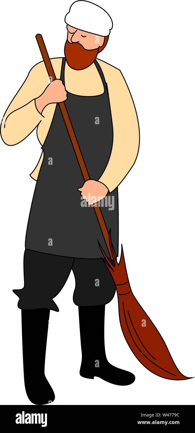 Janitor, illustration, vector on white background Stock Vector Image ...
