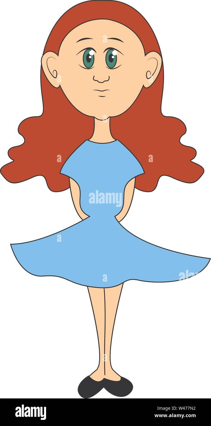 Little girl in blue dress, illustration, vector on white background ...
