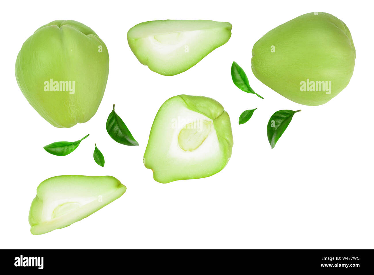 fresh Chayote vegetable isolated on white background with copy space ...