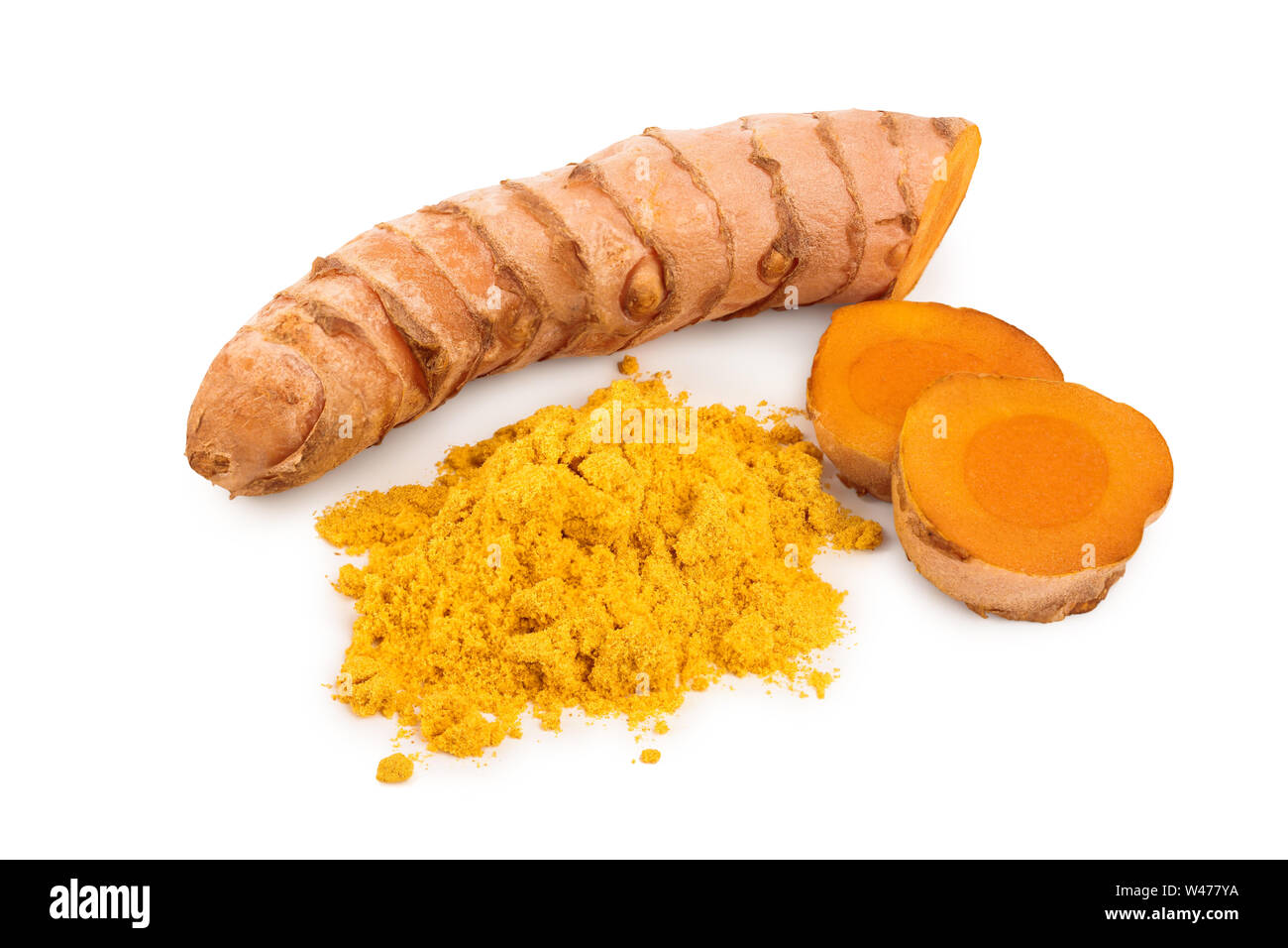 turmeric root and powder isolated on white background close up Stock ...