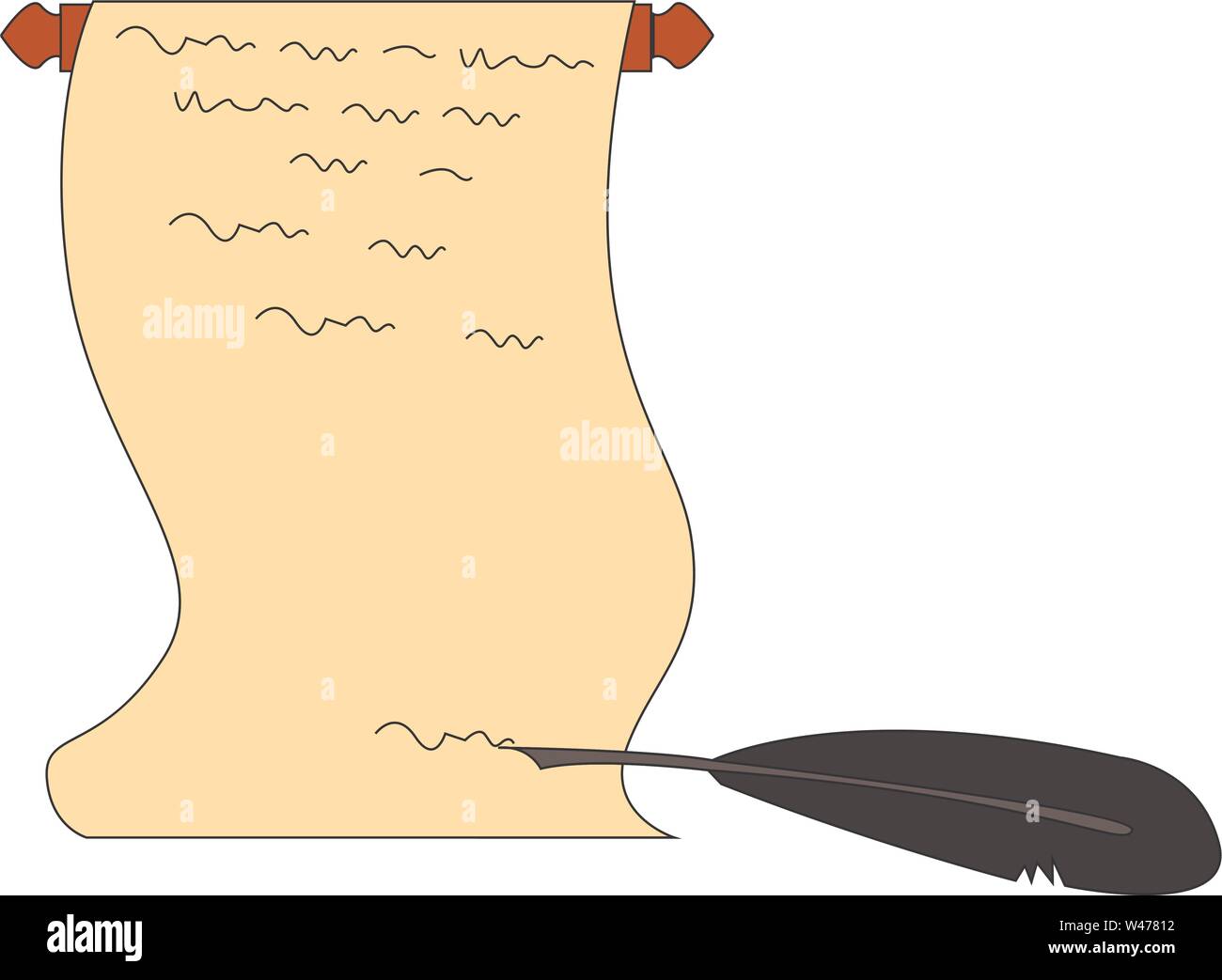 Manuscript with feather, illustration, vector on white background Stock ...