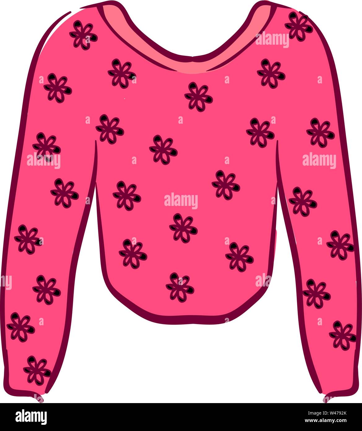 Pink floral sweater, illustration, vector on white background Stock ...