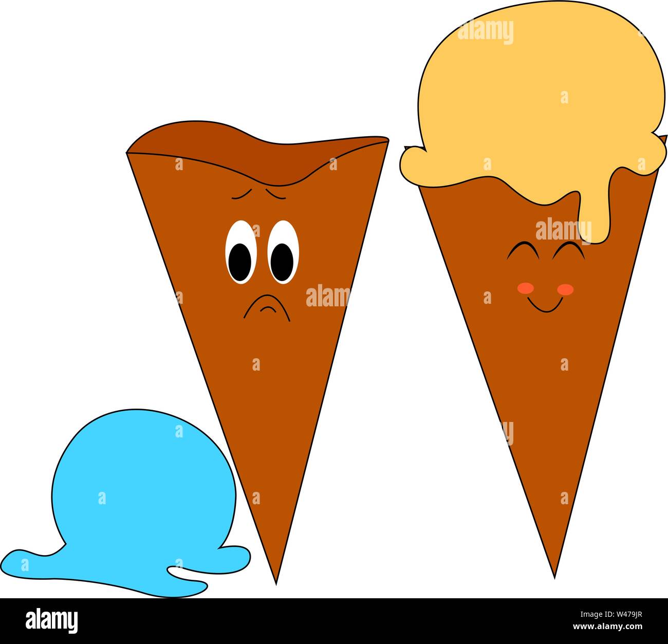 Sad ice cream, illustration, vector on white background Stock Vector ...