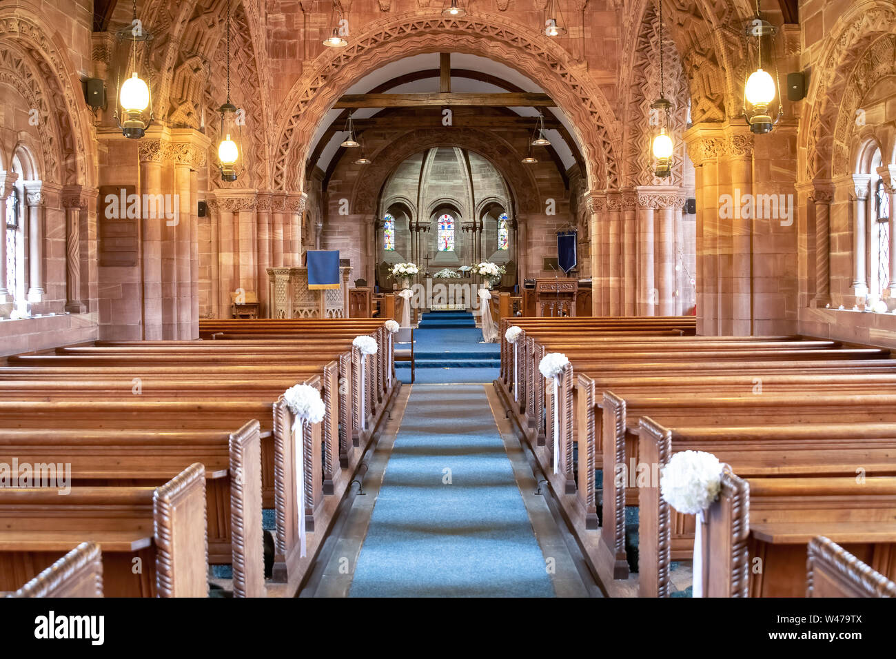 Interior view of a church looking down the aisle Stock Photo - Alamy
