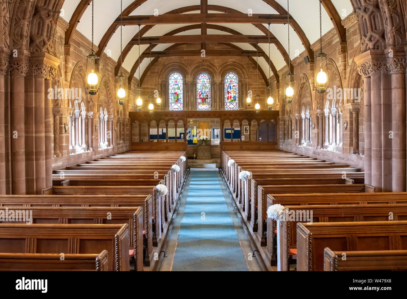Interior view of a church looking up the aisle Stock Photo - Alamy