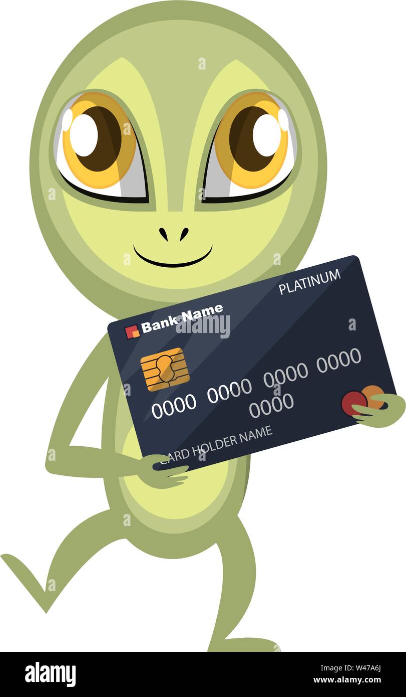 Alien holding credit card, illustration, vector on white background ...