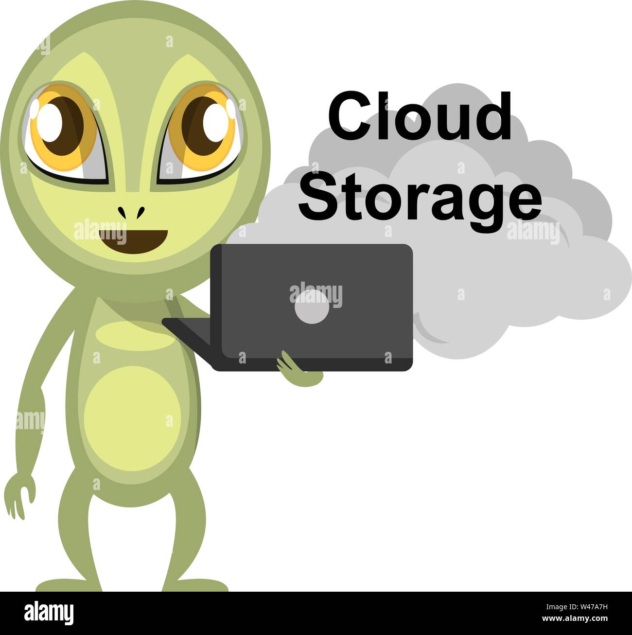 Alien use cloud storage, illustration, vector on white background Stock ...