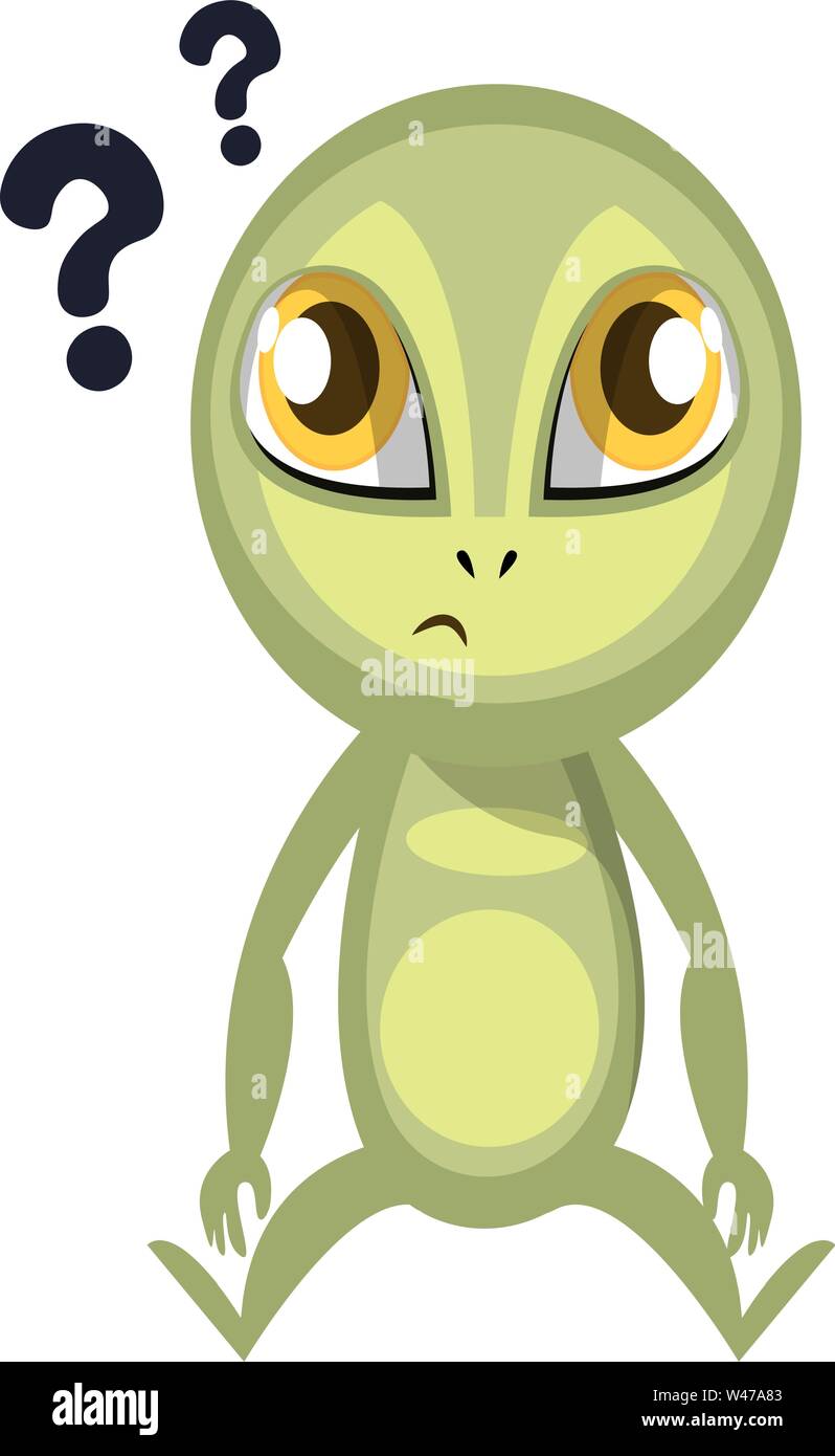 Alien with question marks, illustration, vector on white background ...