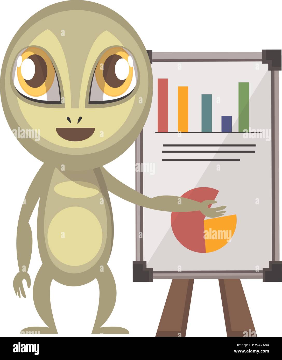 Alien with analytic panel, illustration, vector on white background ...