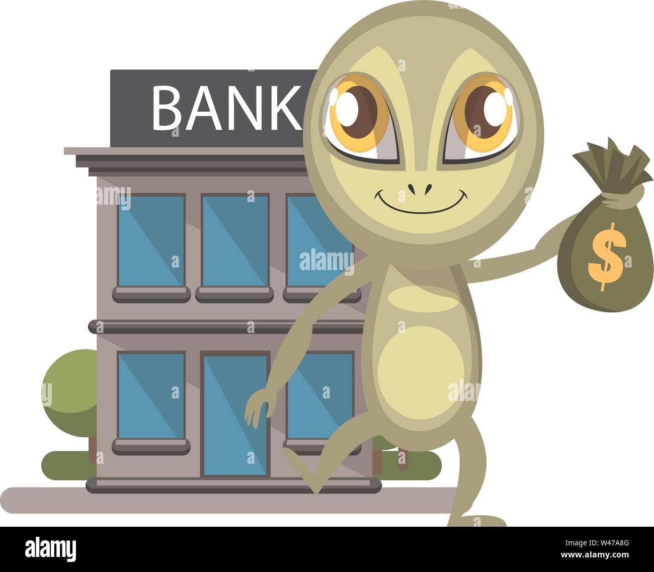 Alien at the bank, illustration, vector on white background Stock ...