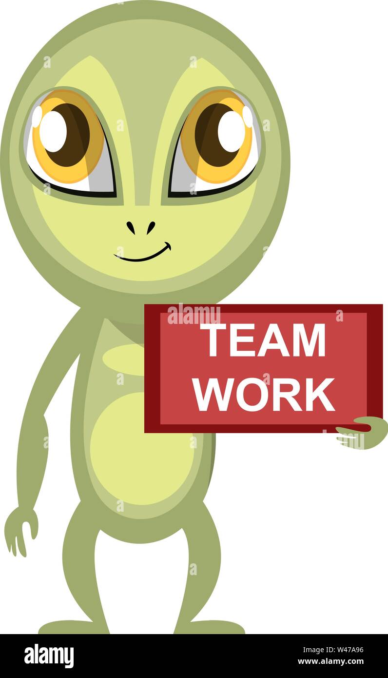 Alien with team work sign, illustration, vector on white background ...
