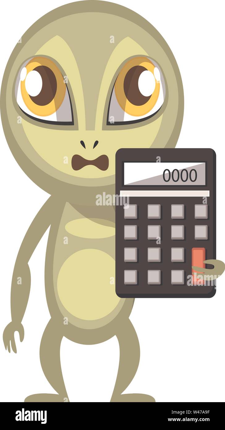Alien holding calculator, illustration, vector on white background ...