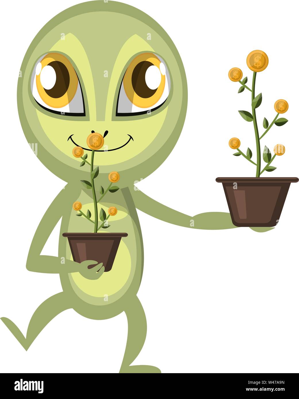 Alien with flowers, illustration, vector on white background Stock ...