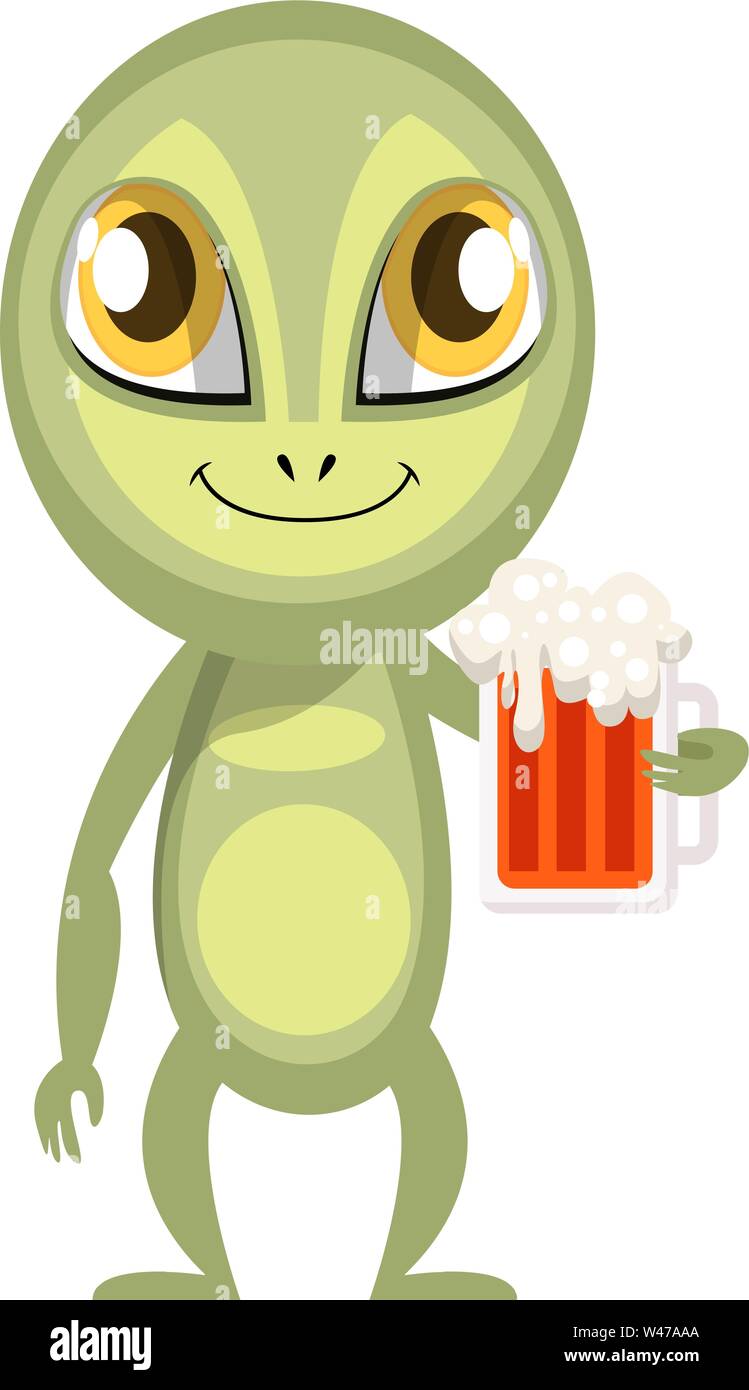 Alien with beer, illustration, vector on white background Stock Vector ...