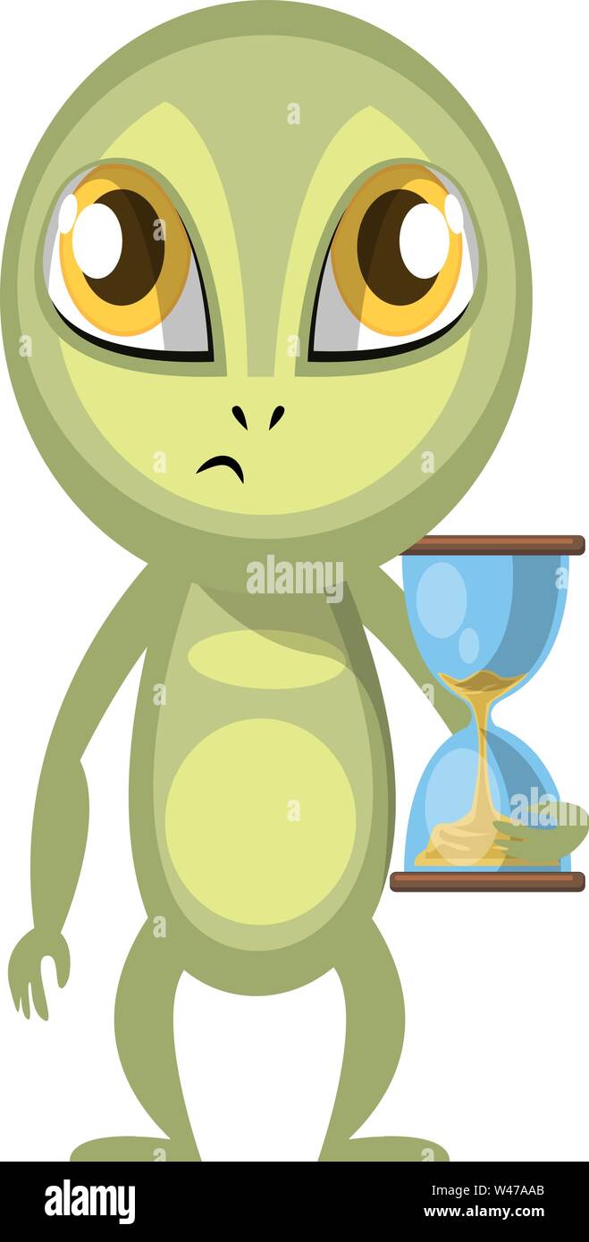 Alien with sand clock, illustration, vector on white background Stock ...