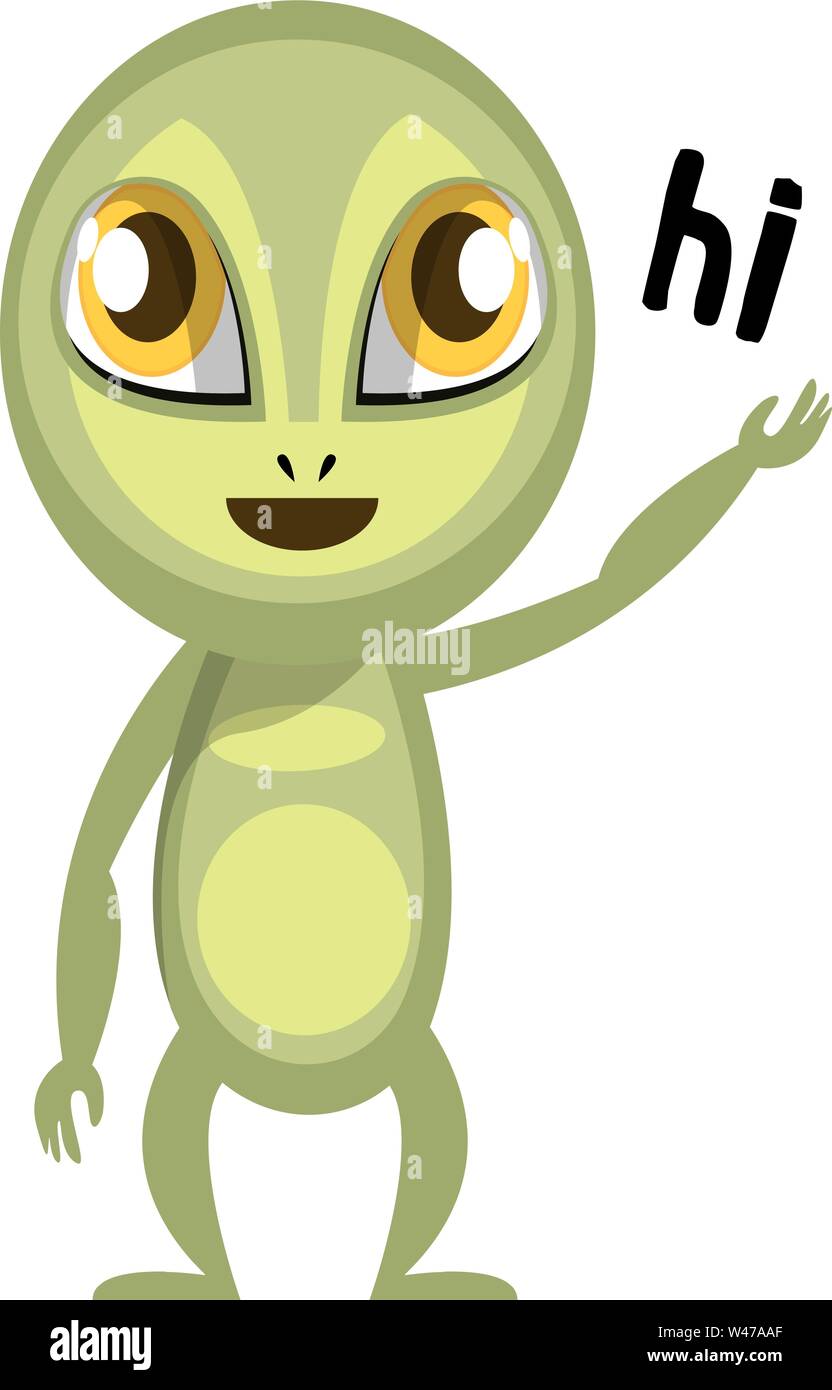 Alien saying hi, illustration, vector on white background Stock Vector ...