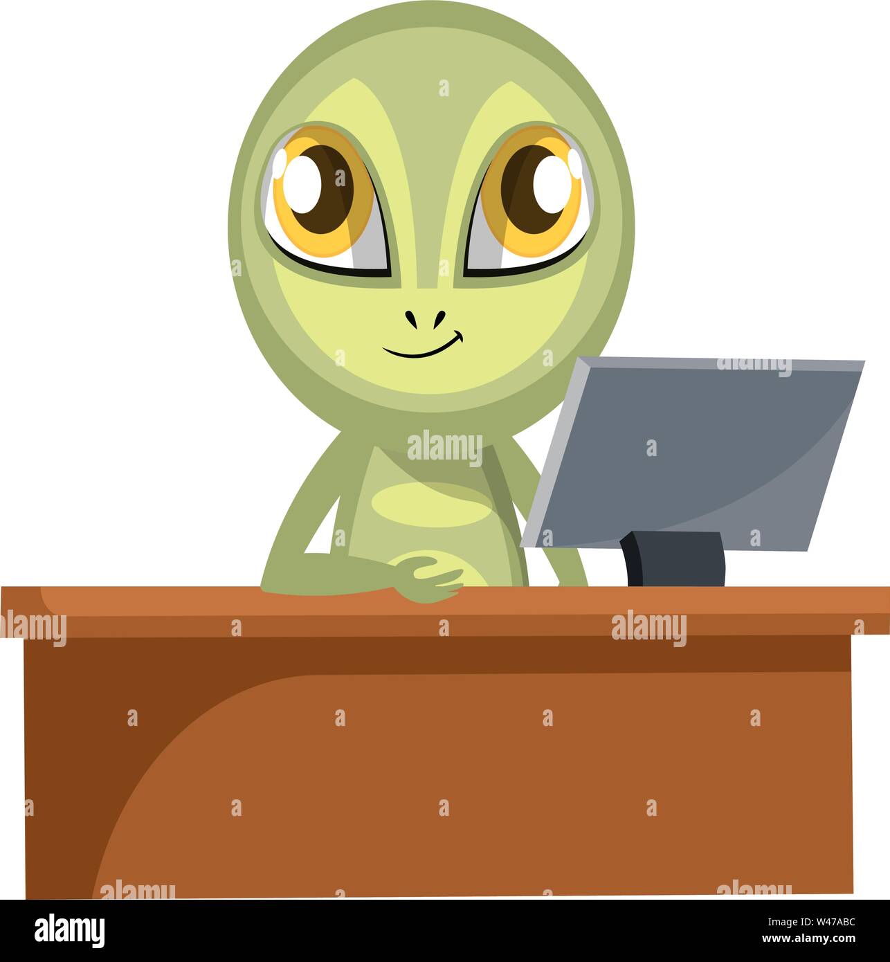 Alien sitting at the office, illustration, vector on white background ...