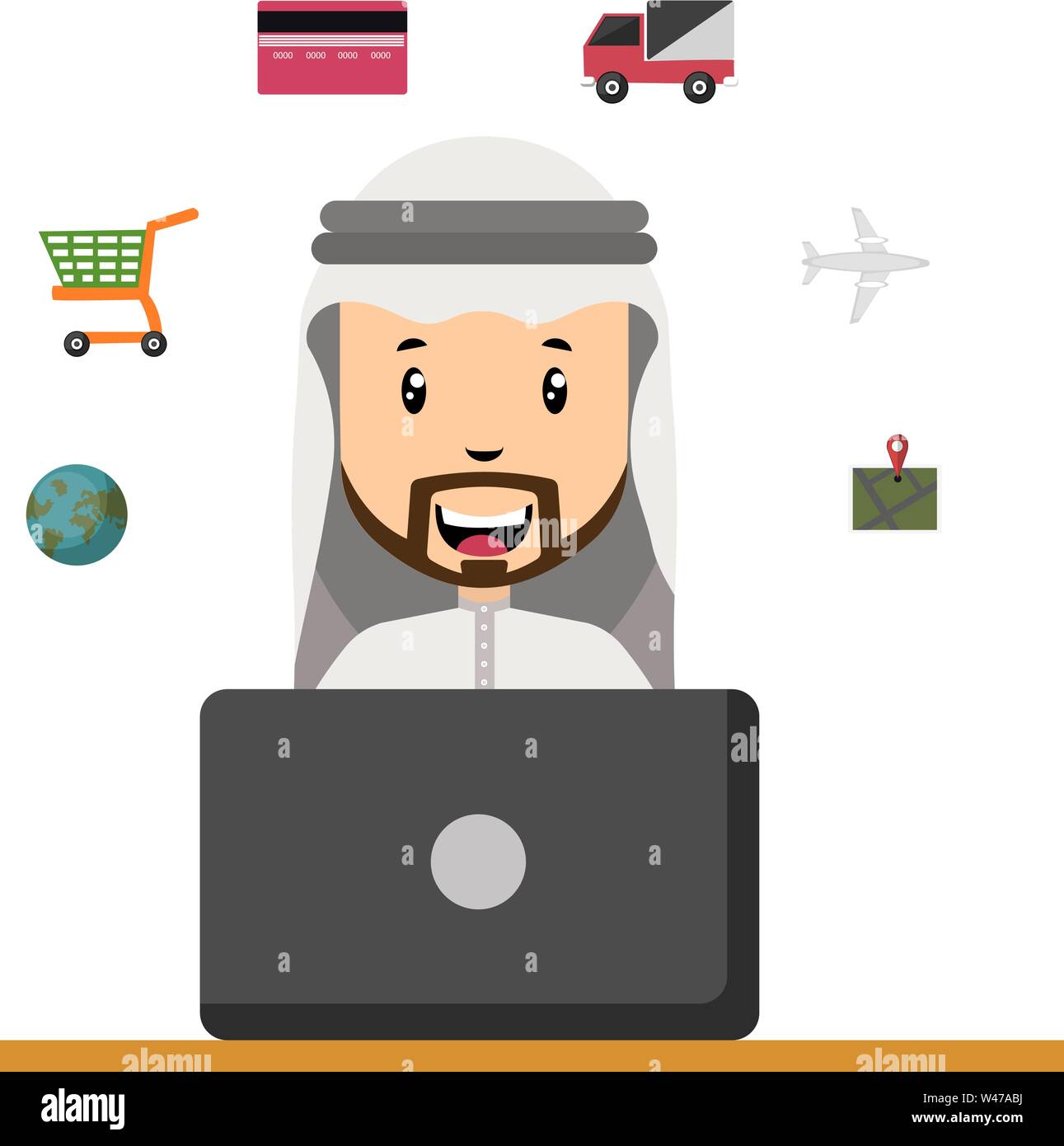 Arab with laptop, illustration, vector on white background Stock Vector ...
