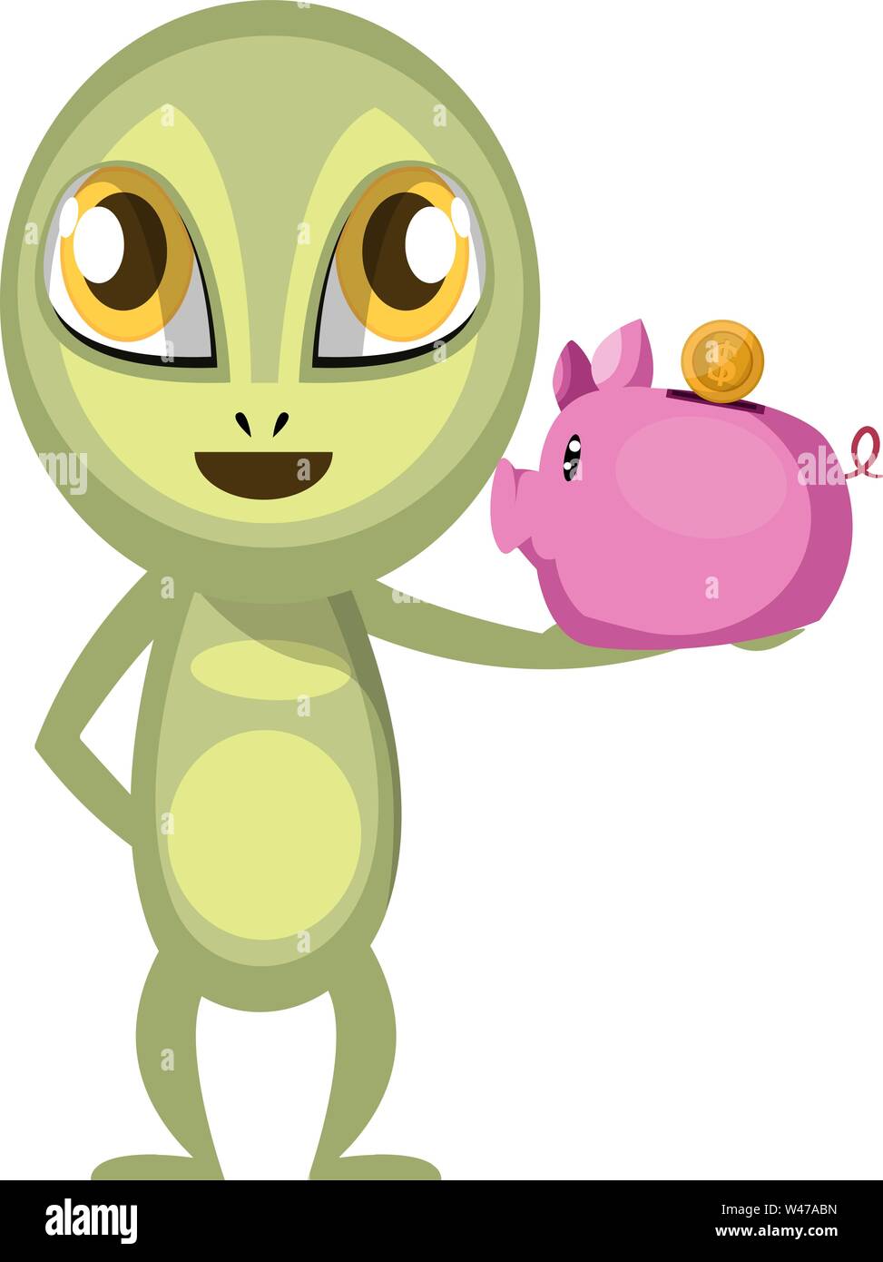 Alien holding piggy bank, illustration, vector on white background ...